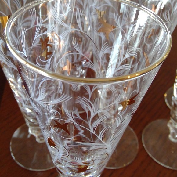 Libbey | Dining | Set Of 8 Vintage Gold And White Royal Fern Libbey ...